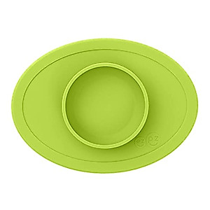 ezpz Tiny Collection Set (Lime) - 100% Silicone Cup, Spoon & Bowl with Built-in Placemat for First Foods + Baby Led Weaning + Purees - Designed by a Pediatric Feeding Specialist - 6 Months+