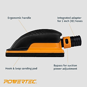 POWERTEC 71743 Dust Collection Hose Attachment and Hand Sander Block Kit w/Ultra Flex Vacuum Adapters, Assorted Grit Oxide Sander Pads