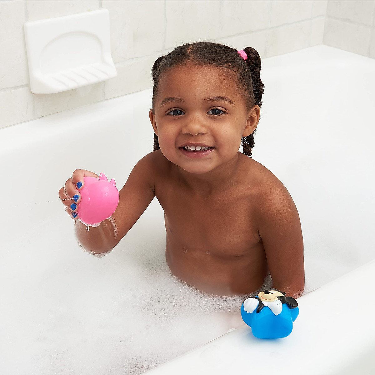 Disney Mickey and Minnie Squirt Toy Set for Childrens' Bath Time Fun, Blue/Pink, 4 Piece