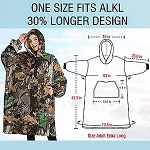 Hunting Camouflage Wearable Oversized Blanket, Sherpa Blanket Hooded with Super Pockets, Super Warm Fuzzy Pullover for Women & Men