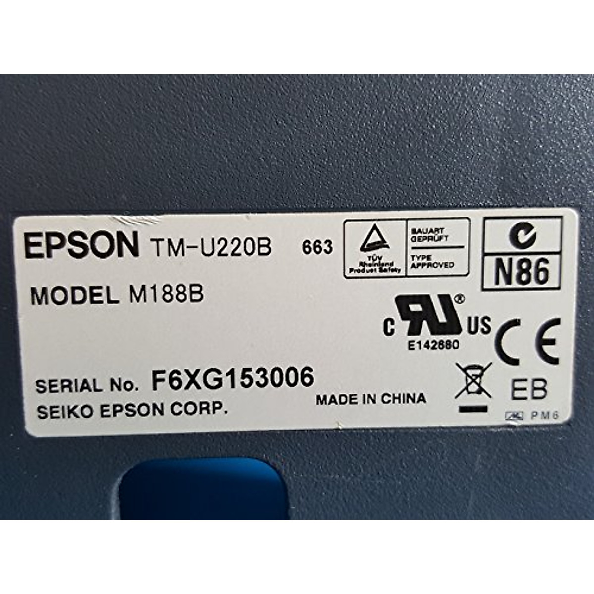 Epson TM-U220B M188B POS Receipt Printer USB Interface - Red & Black Ribbon - with Power Supply