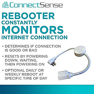 ConnectSense Router Rebooter, Monitors Your Internet Connection and Automatically Reboots Your Router When Failure is Detected, Can Also Power Cycle Other Devices.