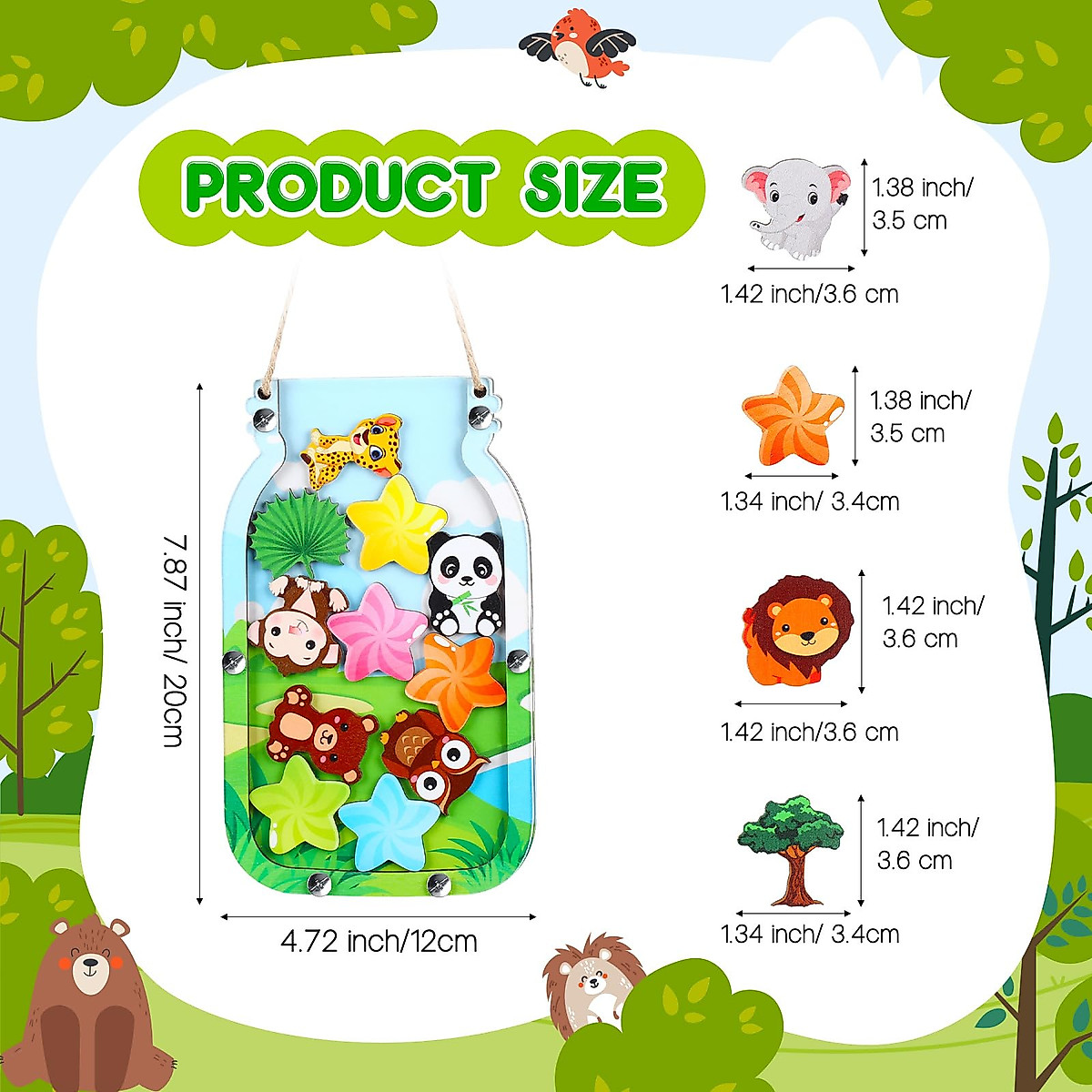 Treela Jungle Animal Reward Mason Jar for Kids Bulletin Board Reward Chart Set Sweet Toddlers Potty Training Jar Behavior Chart for Classroom Decor Responsibility Management Tool (7.87x4.72 Inch)