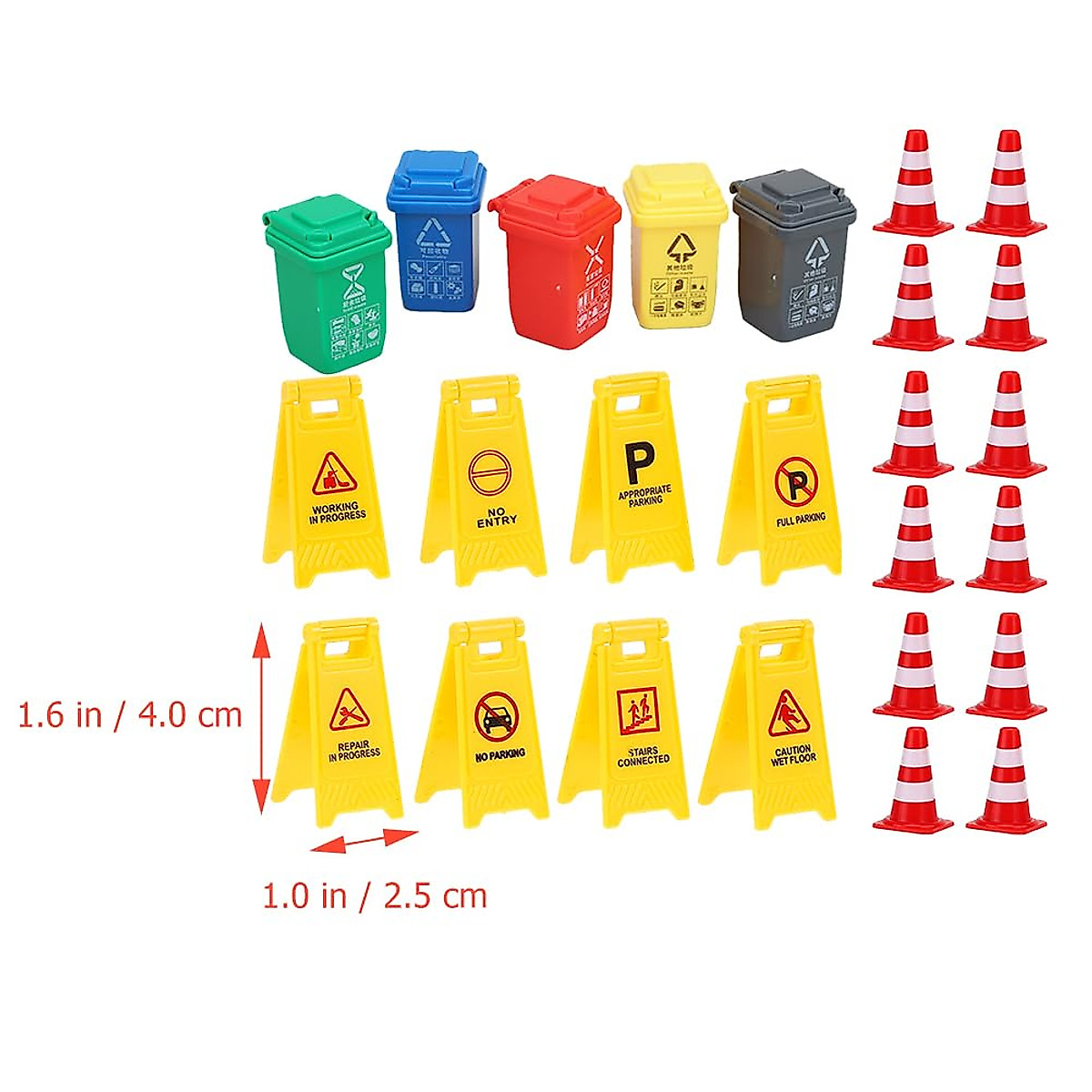 NUOBESTY Mini Traffic Signs Set, Plastic Street Signs Playset Traffic Cones Yellow Warning Sign Garbage Can Toy Safety Education Toy for Kids 25pcs