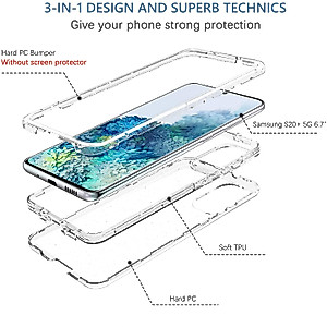 GUAGUA Galaxy S20 Plus Case Samsung S20 Plus Case Glitter Bling Crystal Clear 3 in 1 Hybrid Hard PC Soft TPU Bumper Cover Shockproof Protective Case for Samsung Galaxy S20 Plus 6.7-inch Transparent