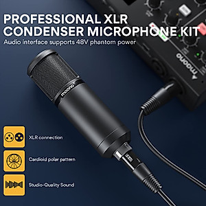 Audio Interface with DJ Mixer and Sound Card, Maonocaster Portable ALL-IN-ONE Podcast Production Studio with XLR Condenser Microphone for Guitar, Live Streaming, PC, Recording, and Gaming (AM100 K1)