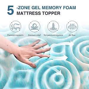 Dyonery 2 Inch 5-Zone Gel Memory Foam King Mattress Topper, CertiPUR-US Certified, Cooling Sleep, Pressure Relief, 76"×80"×2"