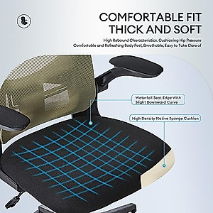 Office Chair, Breathable Mesh Desk Chair, Comfortable Ergonomic Computer Chair with Thick Cushion, Adjustable Lumbar Support and 90° Flip Up Armrest (Yellow)