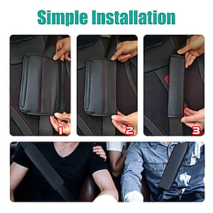 Ziciner 2 PCS Car Seat Belt Covers, Soft Leather Seat Belt Shoulder Strap Pads, Safety Seat Belt Covers for A More Comfortable Driving, Compatible with All Cars & Camera Backpack Straps (Black & Red)