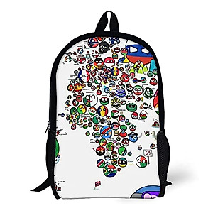 Woidxzxza Countryball Polandball World Map School Backpacks Large Capacity Travel Bag Book Bags Sports Daypack for Girls Boys