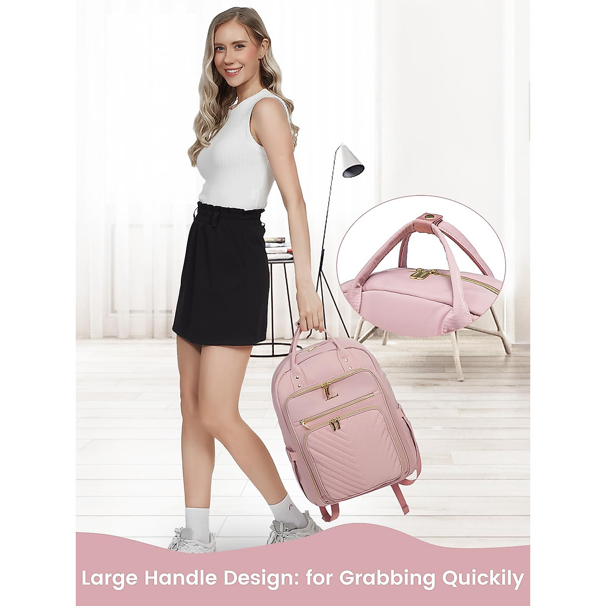 LOVEVOOK Laptop Backpack Women Teacher Backpack,15.6 Inch Laptop Bag with USB Port,Waterproof Daypack for Work Travel Pink