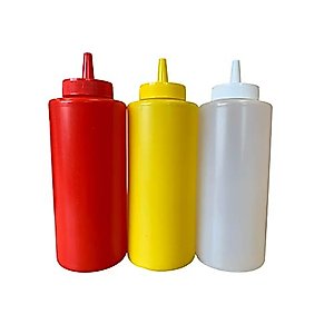 Ketchup Mustard and Clear BPA Free Food Prep Set of 3 Plastic 8 oz Squeeze Bottles for Condiments