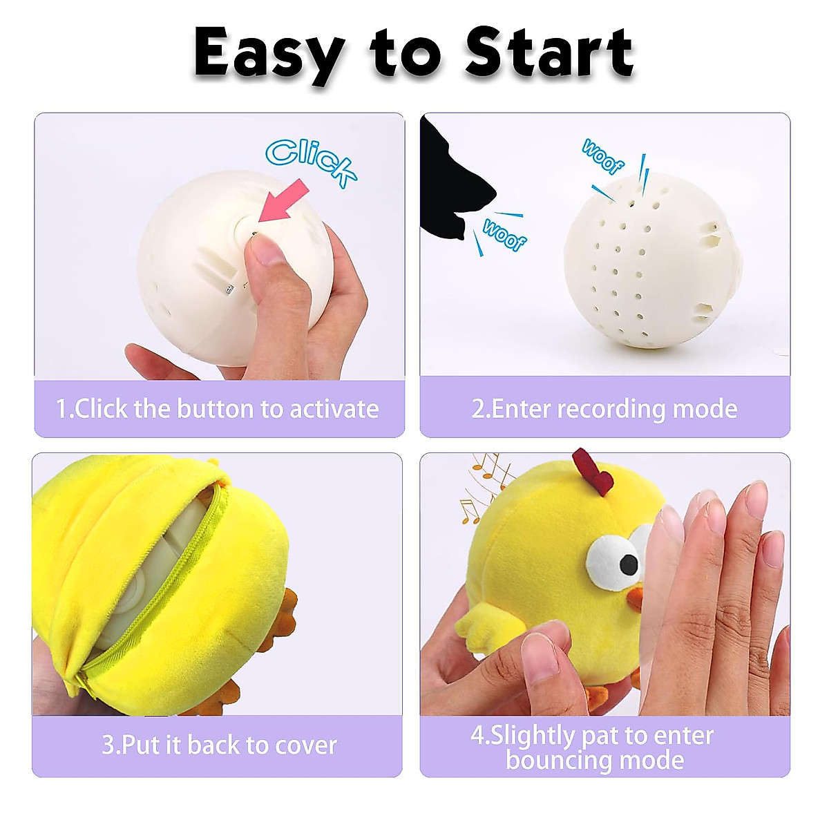 Interactive Dog Toys, Squeaky Dog Toys, Bouncing Interactive Dogs Ball for Boredom, Durable Chewing Chicken Stuffed Animal Plush Toy, Active Self Moving Ball with Music, Rechargeable & Washable