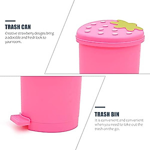 STOBOK Plastic Desktop Mini Wastebasket, Desk Small Countertop Trash Can with Lid Tiny Desktop Waste Garbage Bin for Home, Office, Kitchen Vanity Tabletop, Pink