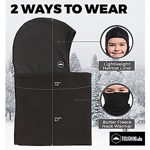 Tough Headwear Ski Mask for Kids - Kids Balaclava, Toddler Neck Warmer, Kids Helmet Liner - Kids Ski Neck Gaiter & Kids Ski Mask Fleece Hood Black