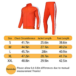 Shinestone Men's Sport Casual Tracksuit Warm Up Suit Gym Training Wear for Christmas (Orange, M)