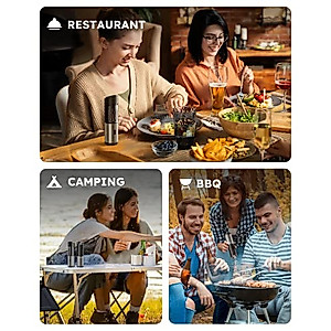 Sangcon Electric Salt and Pepper Grinder Mill Set, Safety & Gravity Switch, Battery Powered with LED Light, Adjustable Coarseness, One Hand Automatic Operated Kitchen Gadgets, Stainless Steel, 2 Pack