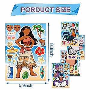 36Pcs Make Your Own Moana Stickers Sheet, Moana Birthday Party Favors for Moana Birthday Party Supplies