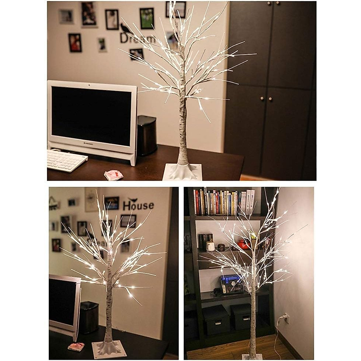 AAMNA White Birch Tree Floor Lamps for Living Room Modern Led Christmas Simulation Tree Standing Lights Living Room Bedside Bedroom Romantic Decoration