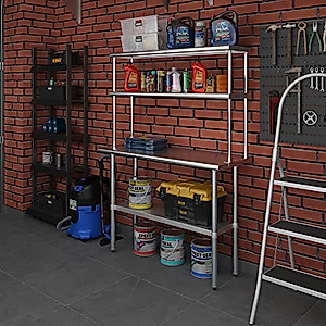 18" x 48" Stainless Steel Work Table with 12" Wide Double Tier Overshelf | Metal Kitchen Prep Table & Shelving Combo
