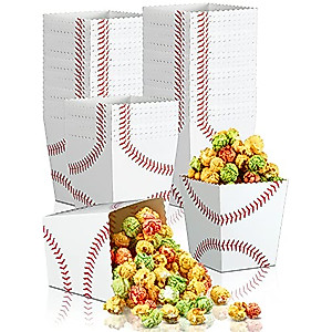 50 Pcs Baseball Popcorn Boxes Paper Cardboard Popcorn Buckets Baseball Print Popcorn Bags Popcorn Container for Baseball Party Favors Supplies, Sports Themed Birthday Party Decorations Gift
