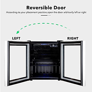 HBN Mini Beverage Refrigerator - 1.6Cu Ft/ 60 Can Beverage Cooler with Glass Door & Adjustable Shelves for Soda, Beer, Wine - Freestanding Beverage Fridge for Home, Bar, Office