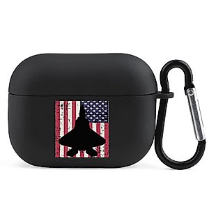Patriotic F-22 Raptor Fighter Jet American Flag Silicone Protective Shockproof Cover Compatible with Apple Airpods Pro Wireless Charging Case