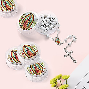 Brilucky 24 PCS White Rosary Beads Bulk For Baptism Favors,Lady Guadalupe Rosarios Catolicos First Communion Favors For Guests,Rosary Beads Necklace Gifts For Christian Baby Shower Quinceanera Party