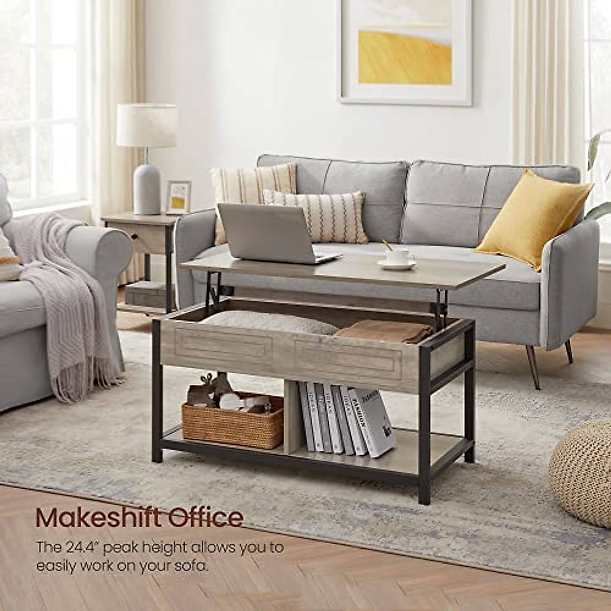 VASAGLE Coffee Table, 19.7 in x 39.4 in x 24.4 in, Greige