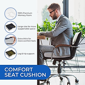 4 Inch Extra Thick Seat Cushion, Dual Layer Memory Foam Chair Cushions, Comfort Seat Cushions for Office Chair, Butt Back Pain Sciatica Coccyx Relief, Strong Support & Sit Longer Not Tired