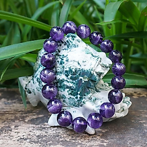 12MM Amethyst Bracelet for Men | Natural Third Eye & Crown Chakra Crystal | Fits for 8-8.5" Large Wrist | Emotional Healing Spiritual Gift for Talismans & Amulets & Talismans Amulets & Feng Shui