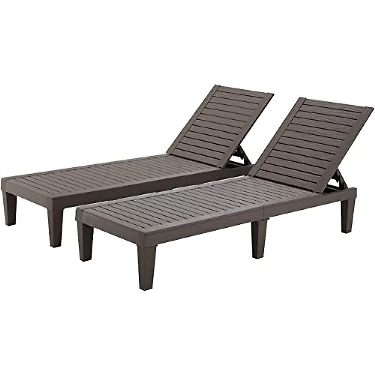 MELLCOM Outdoor Chaise Lounge Chairs Set of 2, All-Weather Patio Loungers with 5-Position Adjustable Backrest and Wood Texture Design, Reclining Chair for Patio, Garden, Beach, Poolside, Balcony