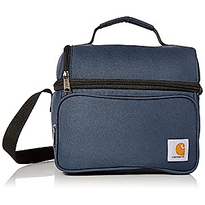 Carhartt Deluxe Dual Compartment Insulated Lunch Cooler Bag, Navy & Cool Coolers by Fit + Fresh, Reusable & Long-Lasting Slim Ice Packs, Perfect Addition To Your Lunch Box, Clear Blue, Pack of 4