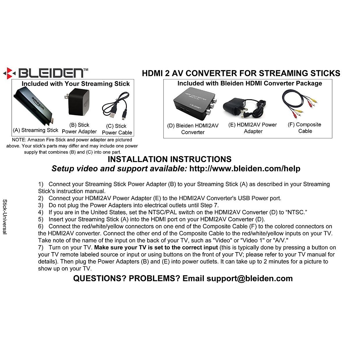 HDMI to Composite AV Converter for Amazon Fire Streaming Stick: Use Amazon Fire Streaming Stick with Older TVs That Have Composite (red/White/Yellow) Inputs. [Note: Amazon Stick Sold Separately]