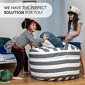 SMART WALLABY 2 Sizes in 1 Stuffed Animal Storage Bean Bag Chair Cover for Kids & Adults | Washable XL Stuffie Seat | 100% Cotton | Pouf Organizer for Plush Toys, Linens, Quilts & Pillows | Royal Grey