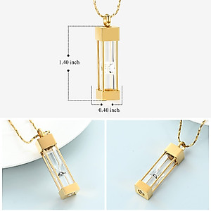 Imrsanl Glass Hourglass Cremation Jewelry Container Vial Urn Necklace Pendant Stainless Steel Cylinder Bottle Memorial Cremation Keepsake Jewelry for Women/Men (Gold)