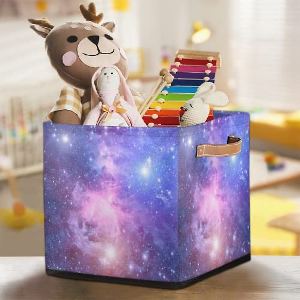 Cube Storage Bins 13 Inch Fabric Storage Basket Galaxy Star Square Storage Bins Collapsible Nursery Storage Bin Organizer Basket Universe Storage Box for Shelves, Closet