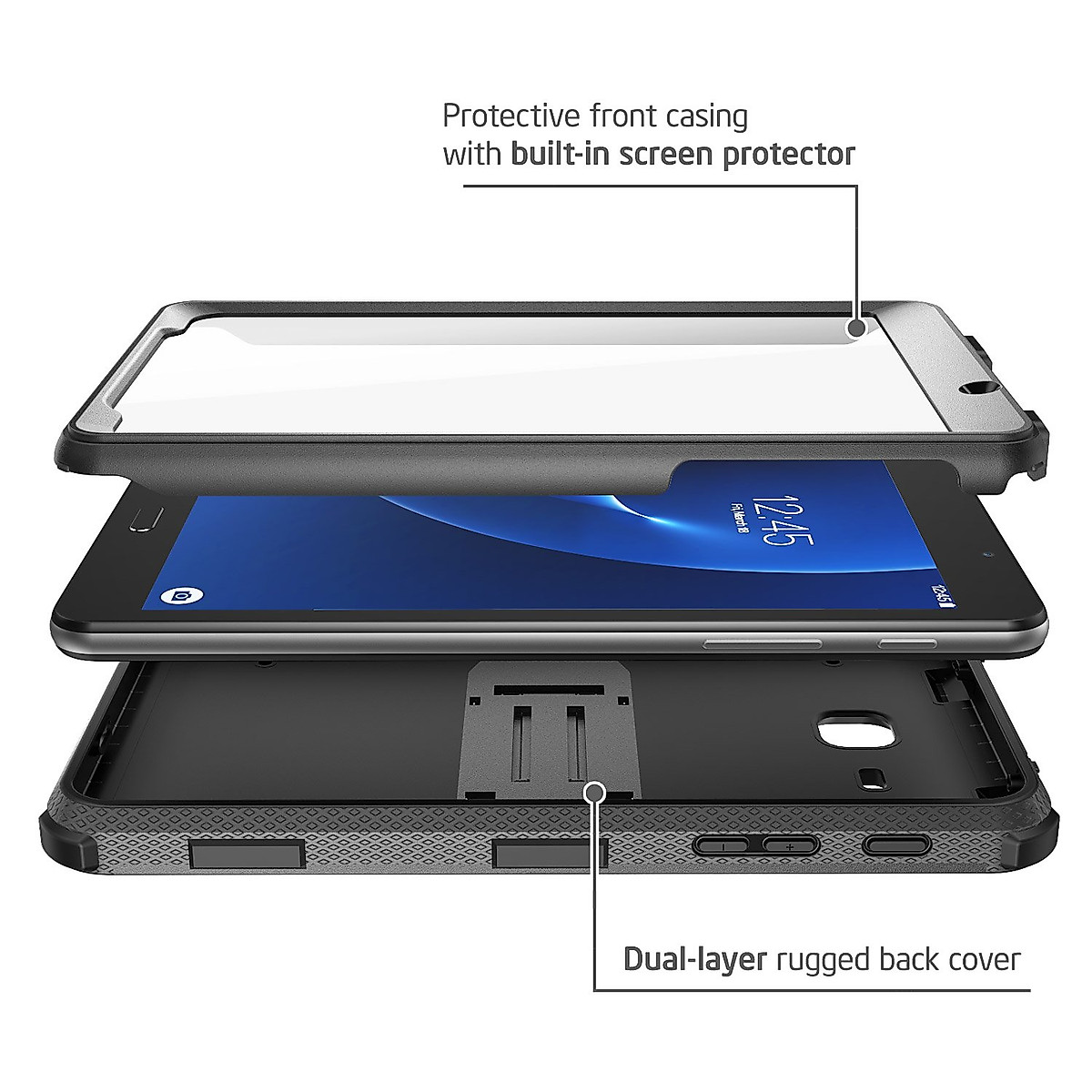 Galaxy Tab A 7.0 Case, Heavy Duty i-Blason Samsung Galaxy Tab A 7 2016 Armorbox Dual Layer Hybrid Full-Body Protective Kickstand Case with Front Cover and Built-in Screen Protector (Black)