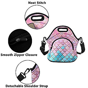 Violet Mist Neoprene Lunch Bag for Women Cute Insulated Lunch Box Thick Resusable Thermal Small Lunch Tote HandBag with Extra Pocket Detachable Shoulder for Nurse Work Picnic Christmas Gift