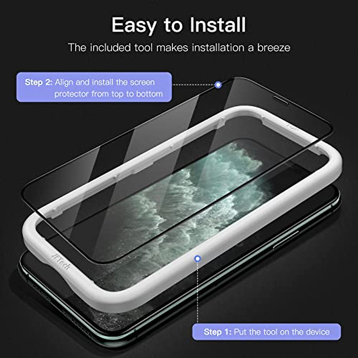 JETech Full Coverage Screen Protector for iPhone 11 Pro Max/iPhone XS Max 6.5-Inch, Black Edge Tempered Glass Film with Easy Installation Tool, Case-Friendly, HD Clear, 3-Pack