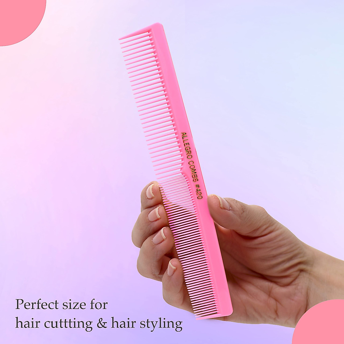 Allegro Combs 420 Hair combs Barber Comb Set Hair Cutting Pocket Styling For Hair Stylist 12 Count (Fresh Pink)
