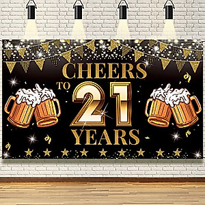21st Birthday Decorations for Him Her, Cheers to 21 Years Birthday Backdrop Banner, Black Gold 21 Birthday Party Photo Props, 21 Birthday Yard Sign Poster Supplies for Outdoor Indoor, Fabric Vicycaty