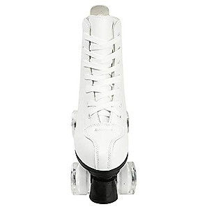KALINNU Womens Roller Skates, PU Leather Roller Skates Four-Wheel High-top Roller Skates Perfect Indoor Outdoor Adult Roller Skates with Bag (White flash,11)