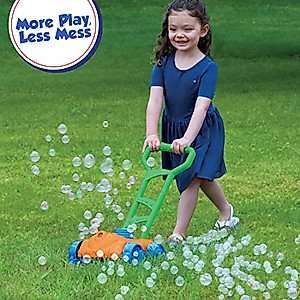 Little Kids FUBBLES NO Spill Bubble Lawn Mower | Includes 4oz Non Tox Refill Solution | Automatic Bubble Blower Machine | Toddler Outdoor Bubble Toy, Orange