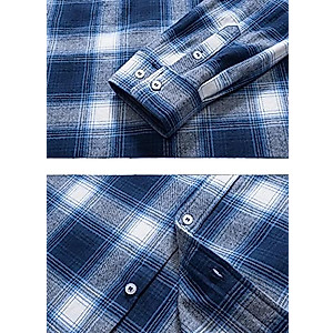 TACVASEN Men's Flannel Shirts Long Sleeve Casual Button Down Regular Fit Plaid Shirts Blue M
