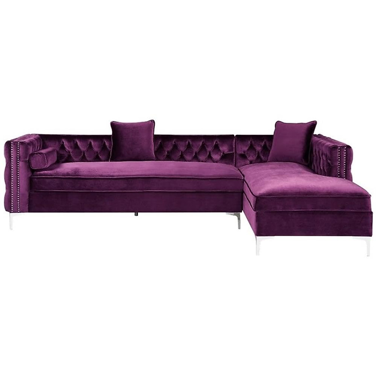 MAKLAINE 115" Velvet Secitional Sofa with Right Facing Chaise in Purple