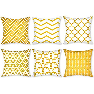 Gusgopo Throw Pillow Covers 16 x 16 Set of 6, Modern Decorative Pillow Covers, Geometry Outdoor Square Pillow Cushion Cases for Couch Sofa Bedroom Car, Yellow