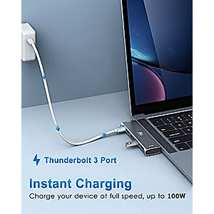 LIONWEI USB C Hub Adapter for MacBook Pro 2020, Multiport USB Adapter HDMI MacBook Pro Dongle for Card Readers with 4K HDMI, 2 USB 3.0, TF/SD, USB-C 100W and Thunderbolt 3 for MacBook Pro Air