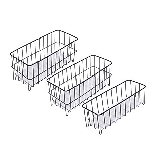 TIEYIPIN Farmhouse Decor Small Metal Wire Storage Organizer Basket Bins - Black (Set of 3)