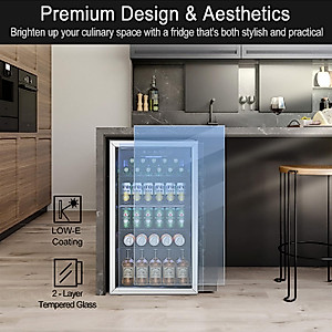 Feelfunn Beverage Refrigerator Cooler - 126 Can Mini Fridge Glass Door for Drinks Soda Beer Wine - Small Refrigerator for Office Bedroom Home Bar, 4 Adjustable Shelves, 3.2 Cu.Ft, Silver